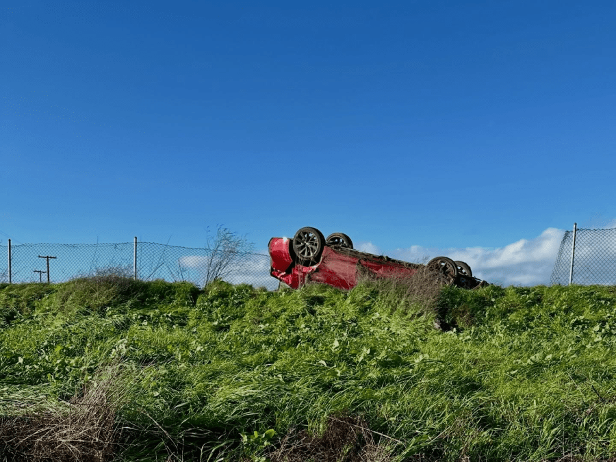 Sleepy driver causes 2 car rollover crash on Highway 99