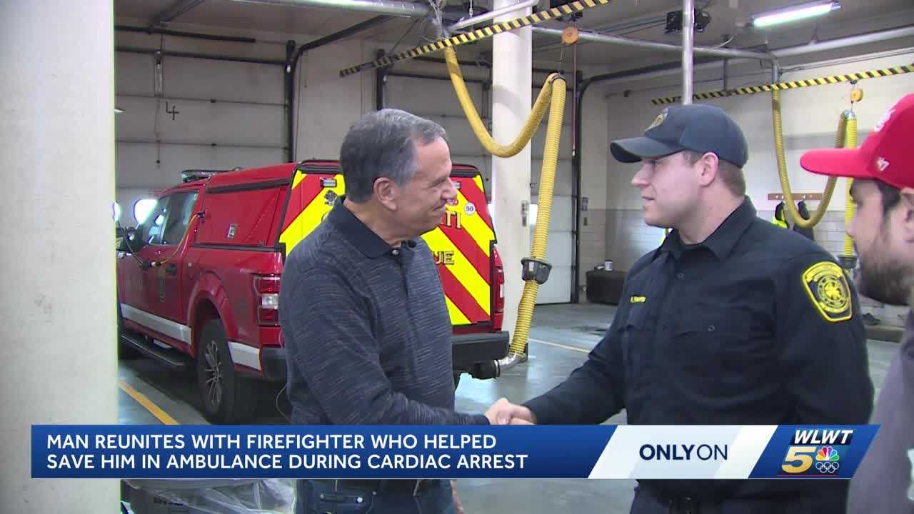 Man reunites with firefighter who helped save him in ambulance during ...
