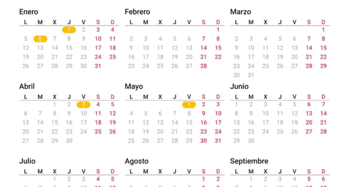 El calendario laboral 2026 contempla días festivos, Semana Santa y ...