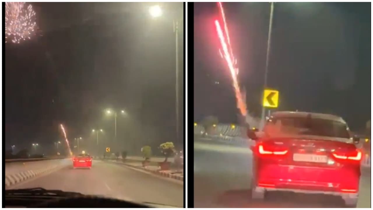 Man bursts sky shot firecrackers from moving car on Hyderabad ...