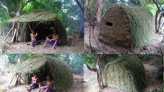 Building an A-frame hut with grass & mud
