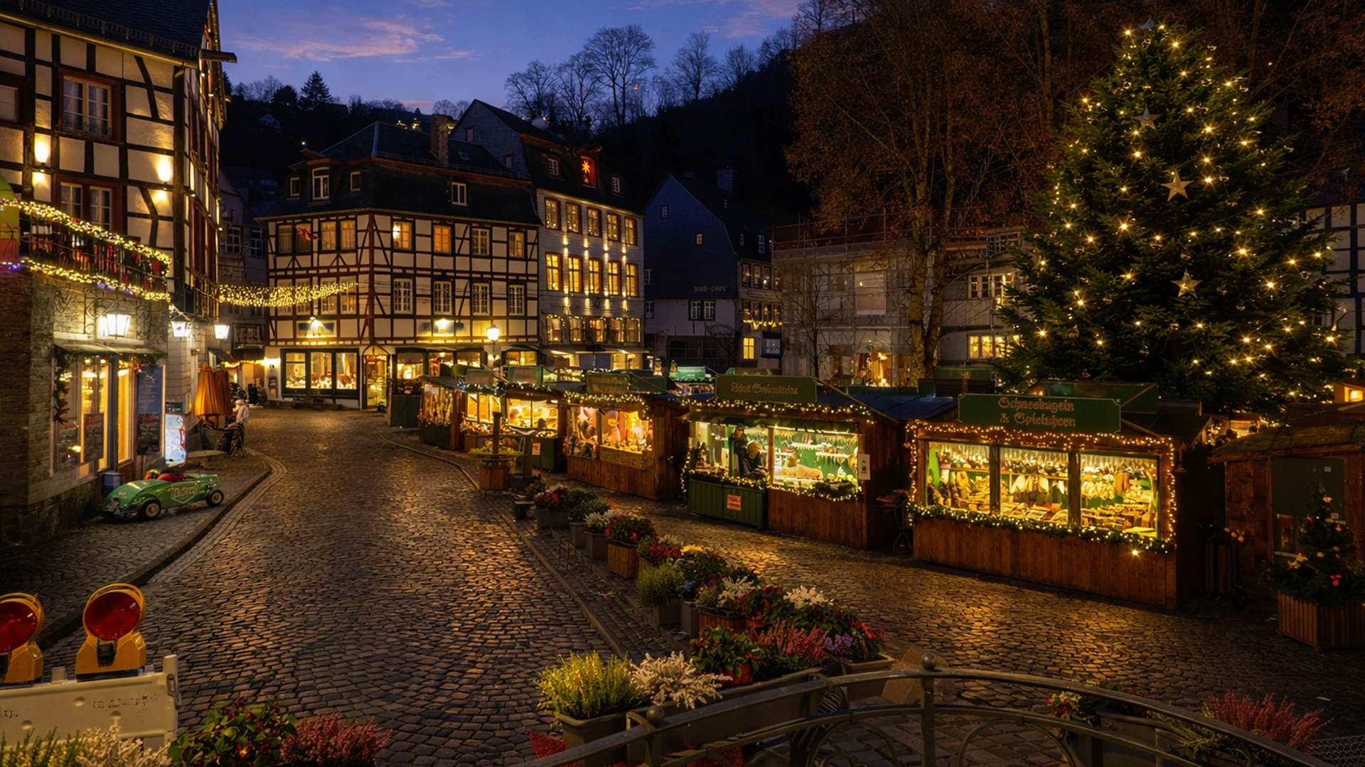 Monschau Christmas market: Romantic evening stroll (4K)