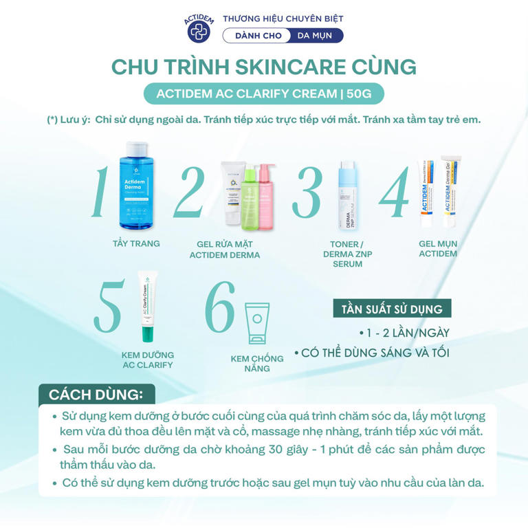 Actidem AC Clarify Cream - dưỡng ẩm mà không gây bít tắc lỗ chân lông