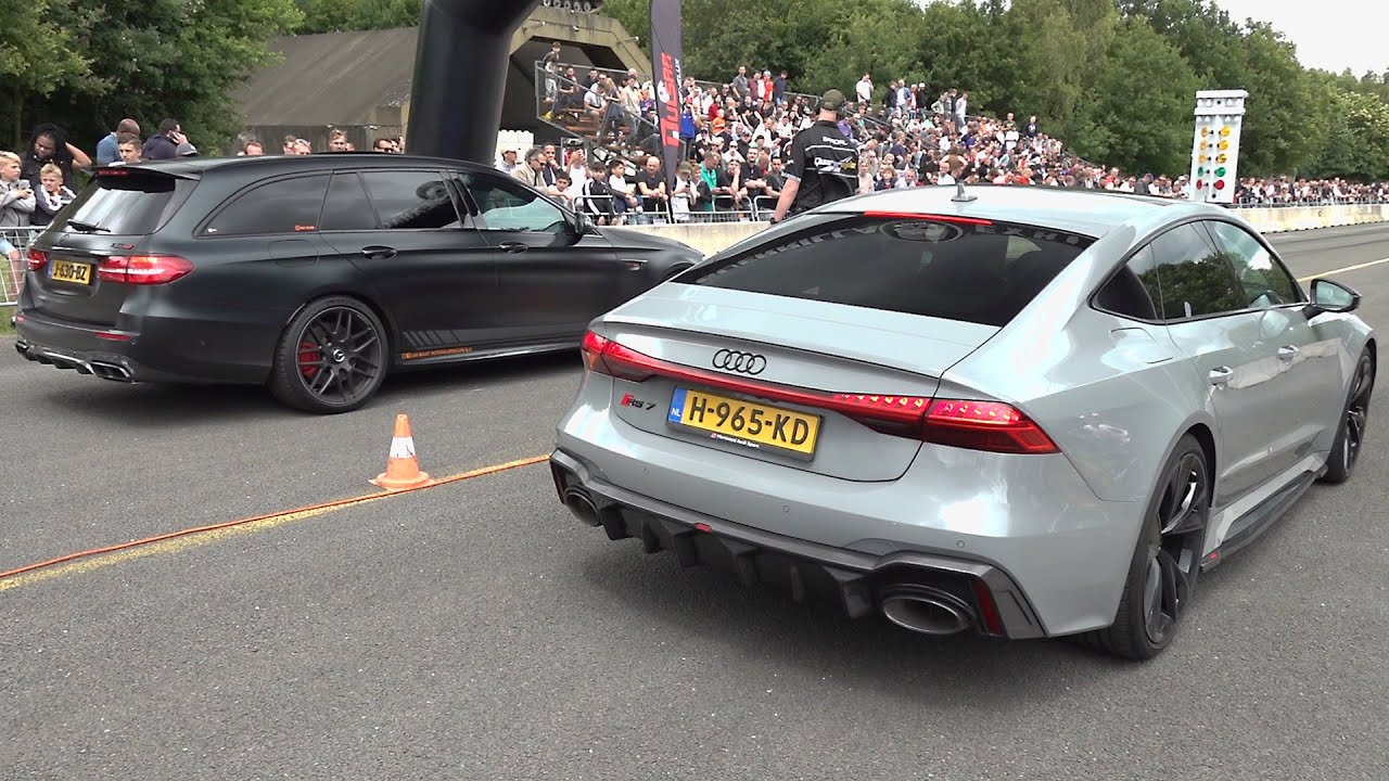 Audi RS7 vs Mercedes-AMG wagon clean start on public road
