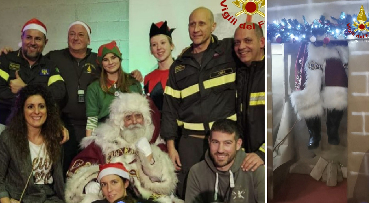 Babbo Natale si cala dal camino dei vigili del fuoco con un carico di ...