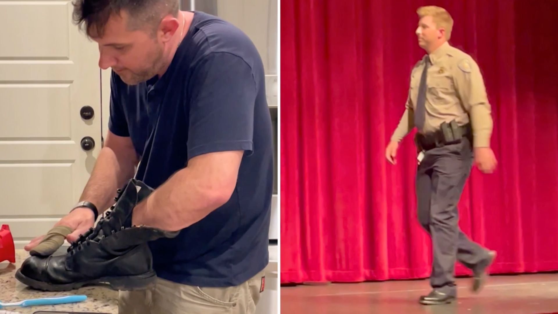 Stepdad refurbishes military boots for police grad stepson | Happily TV