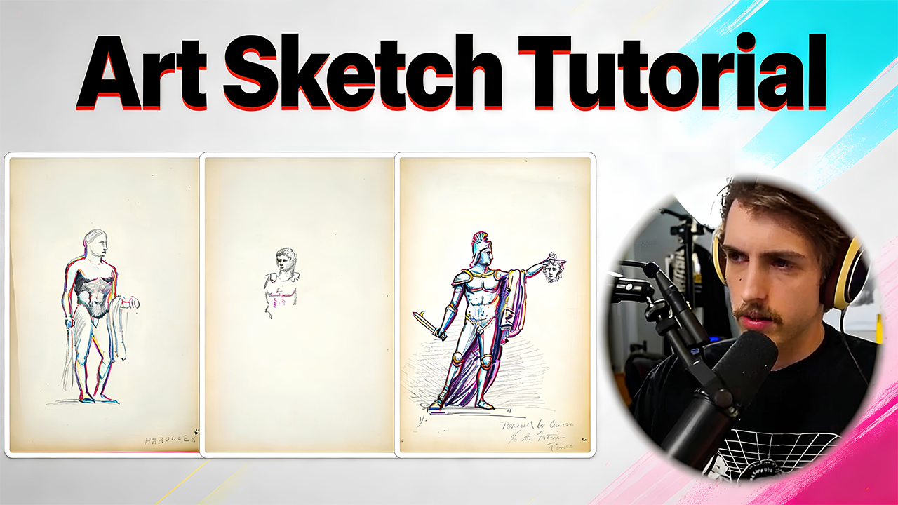 Study art history while drawing live stream with calm focus