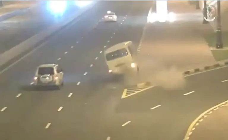 Watch: Van rams into curb in Sharjah in shocking case of distracted driving