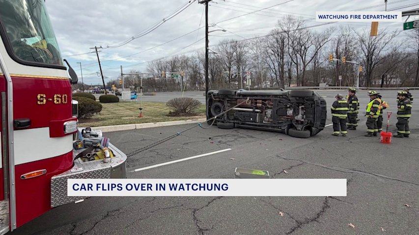 Car flips over at busy intersection in Watchung