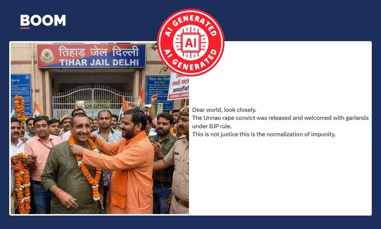 Viral image of Unnao rape convict garlanded outside jail is AI generated