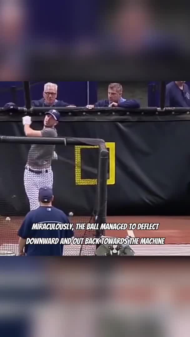 Batter hits ball back into pitching machine on the fly