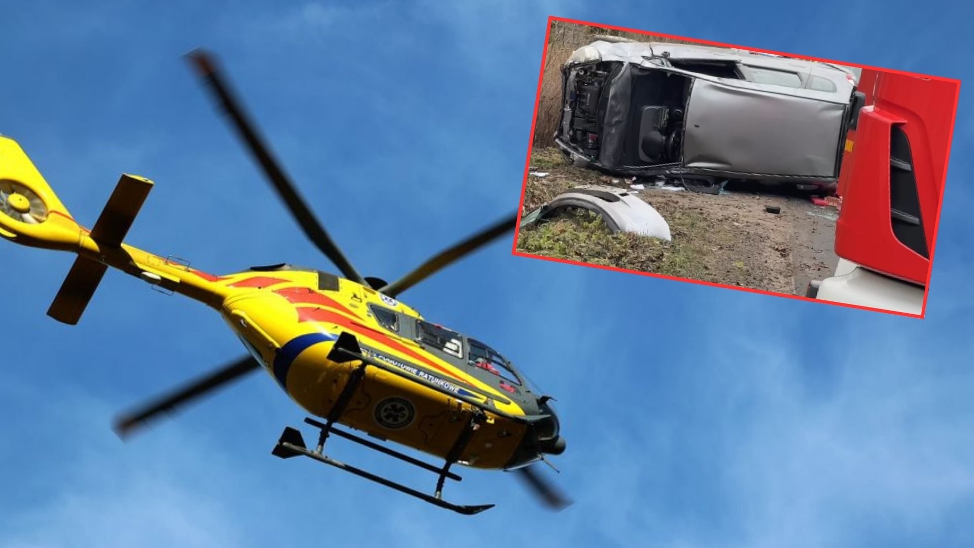 Dwie osoby ranne po wypadku w Kujawsko-Pomorskiem. Lądował śmigłowiec LPR