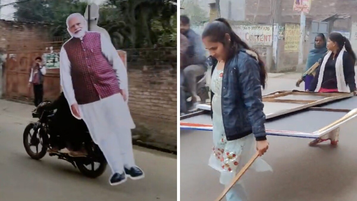 Video: People steal posters, hoardings after PM Modi's Lucknow event