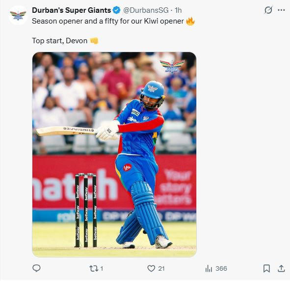 Unsold in IPL auction, Devon Conway hits 26-ball fifty in SA20 opener