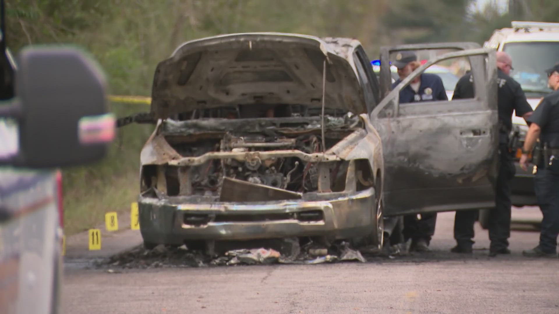 Man's burnt body found with gunshot wound after pickup truck fire in ...