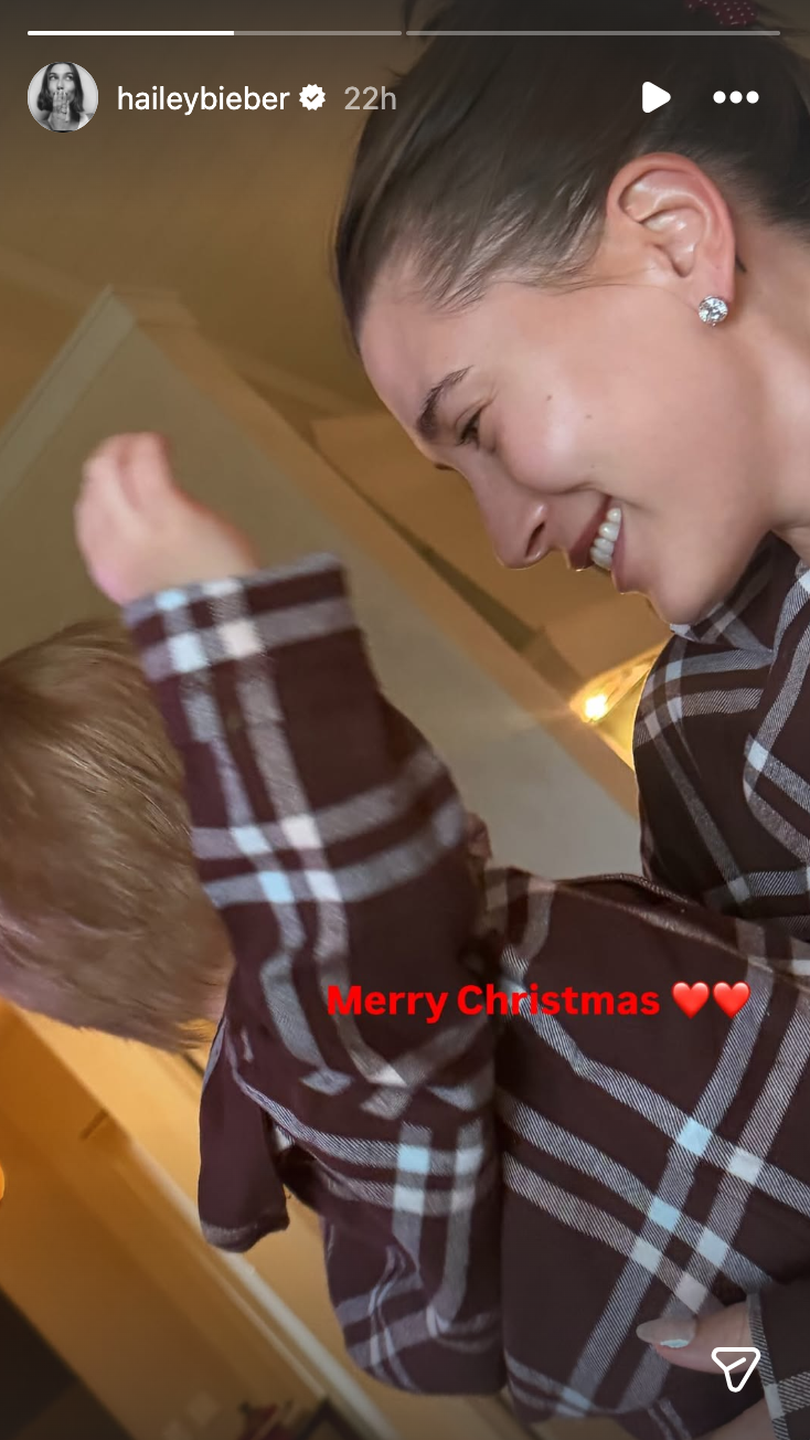 Hailey Bieber and son Jack wear matching pajamas in cute Christmas pic