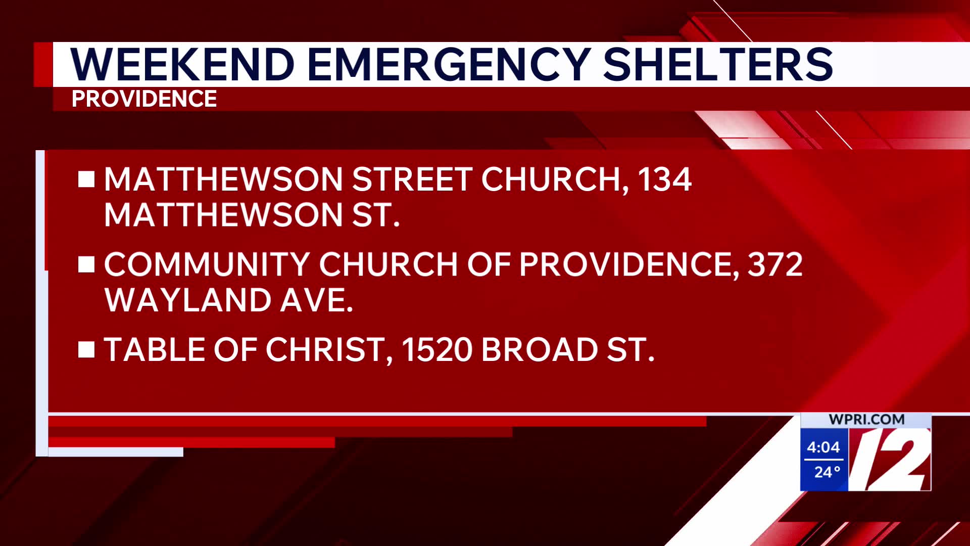 Providence opens 3 emergency shelters ahead of cold weather