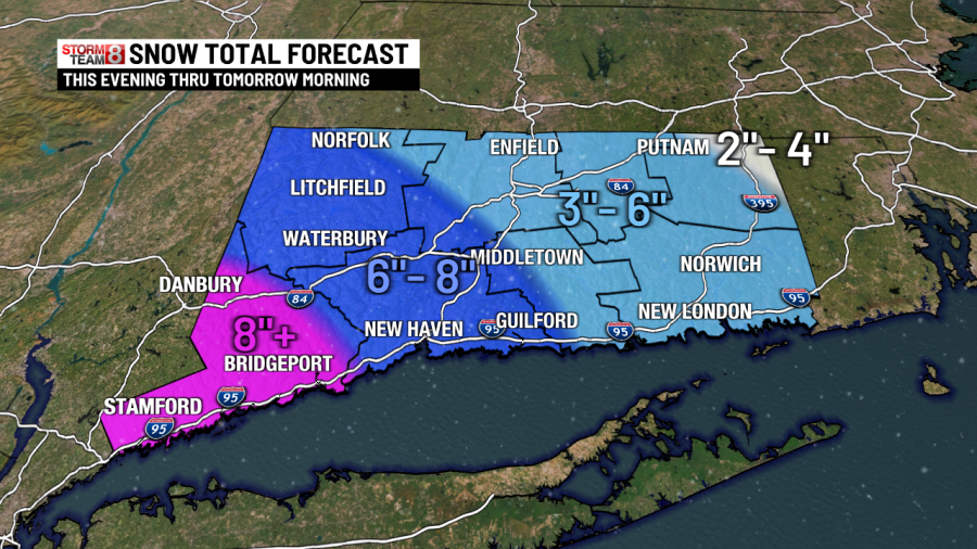 Snowfall map: How much snow will Connecticut get?