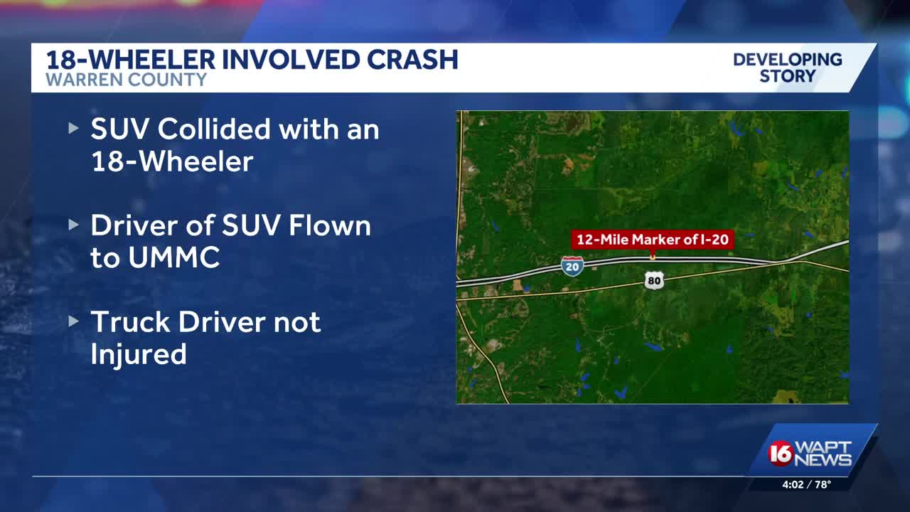 1 injured in crash involving 18-wheeler, SUV