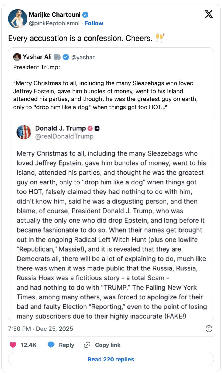 Epstein survivor calls out Trump: "Every accusation is a confession"