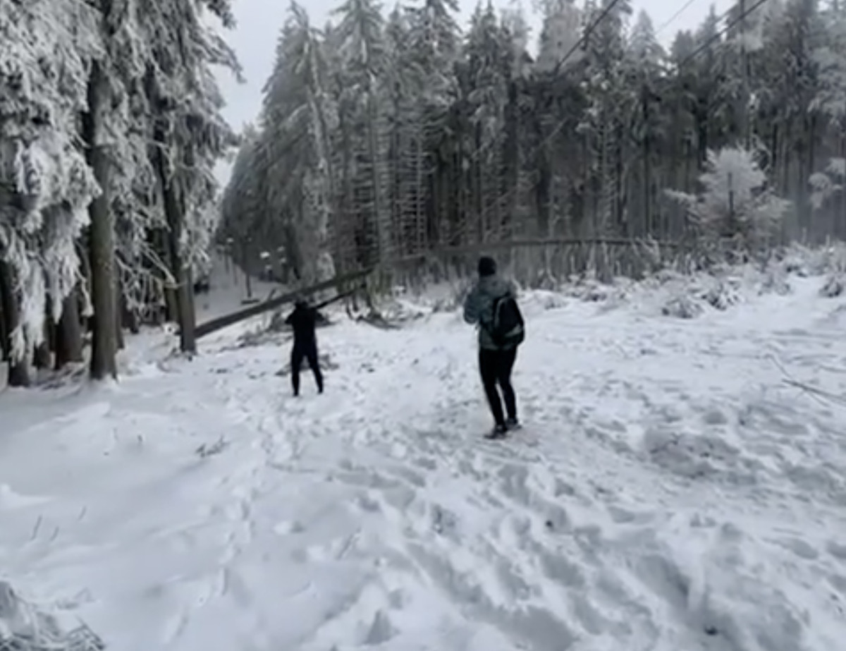 Na Kleti spadl strom na lanovku, těsně minul dva turisty