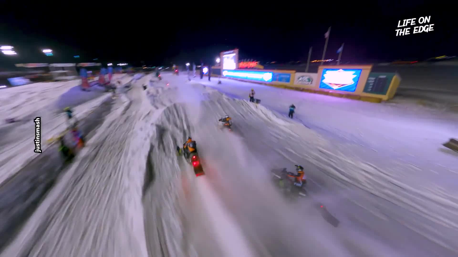 Drones eye view of snowcross racing