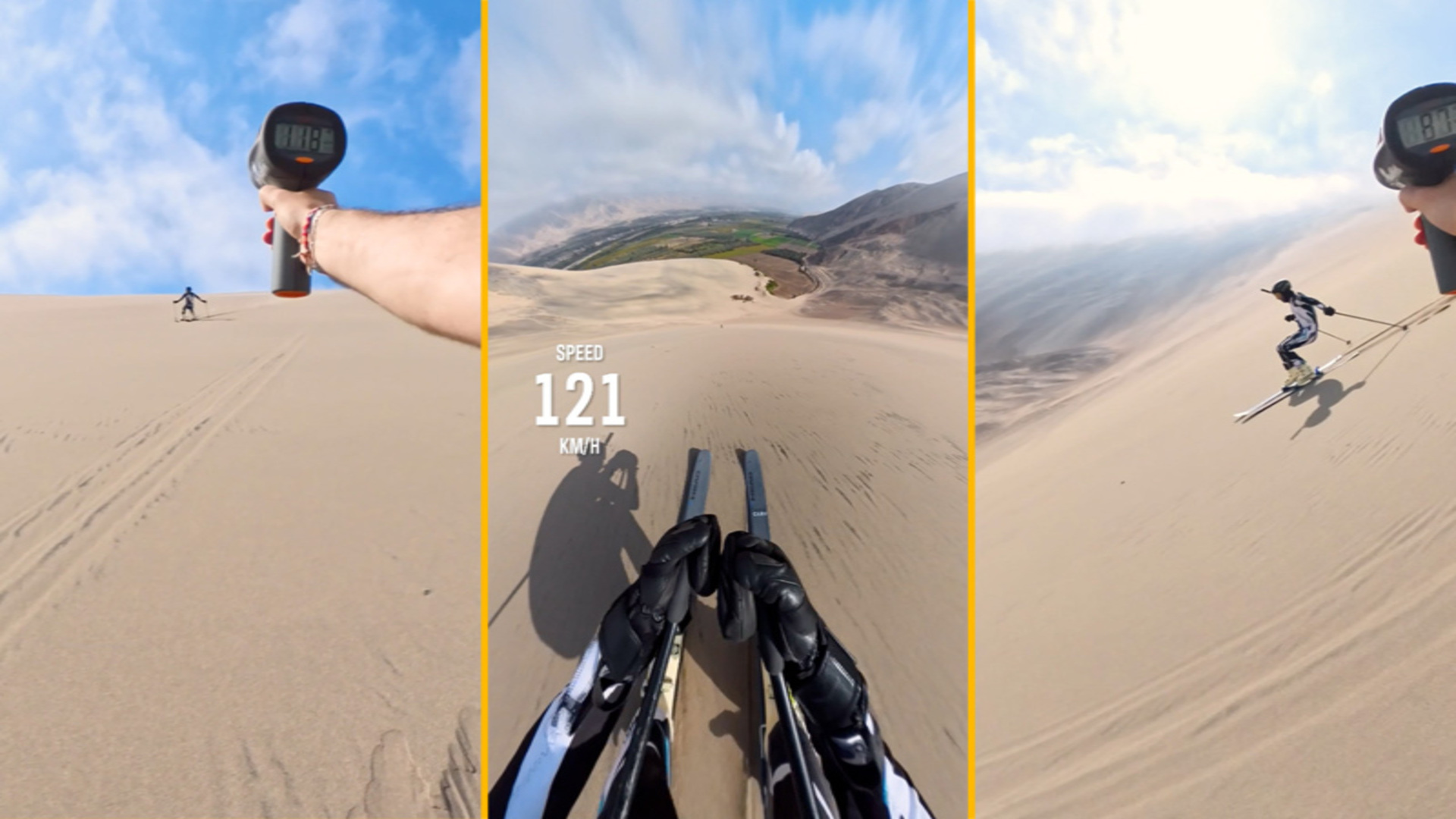 Fastest sand skiing 121 km/h (75 mph) by Mahe Freydier