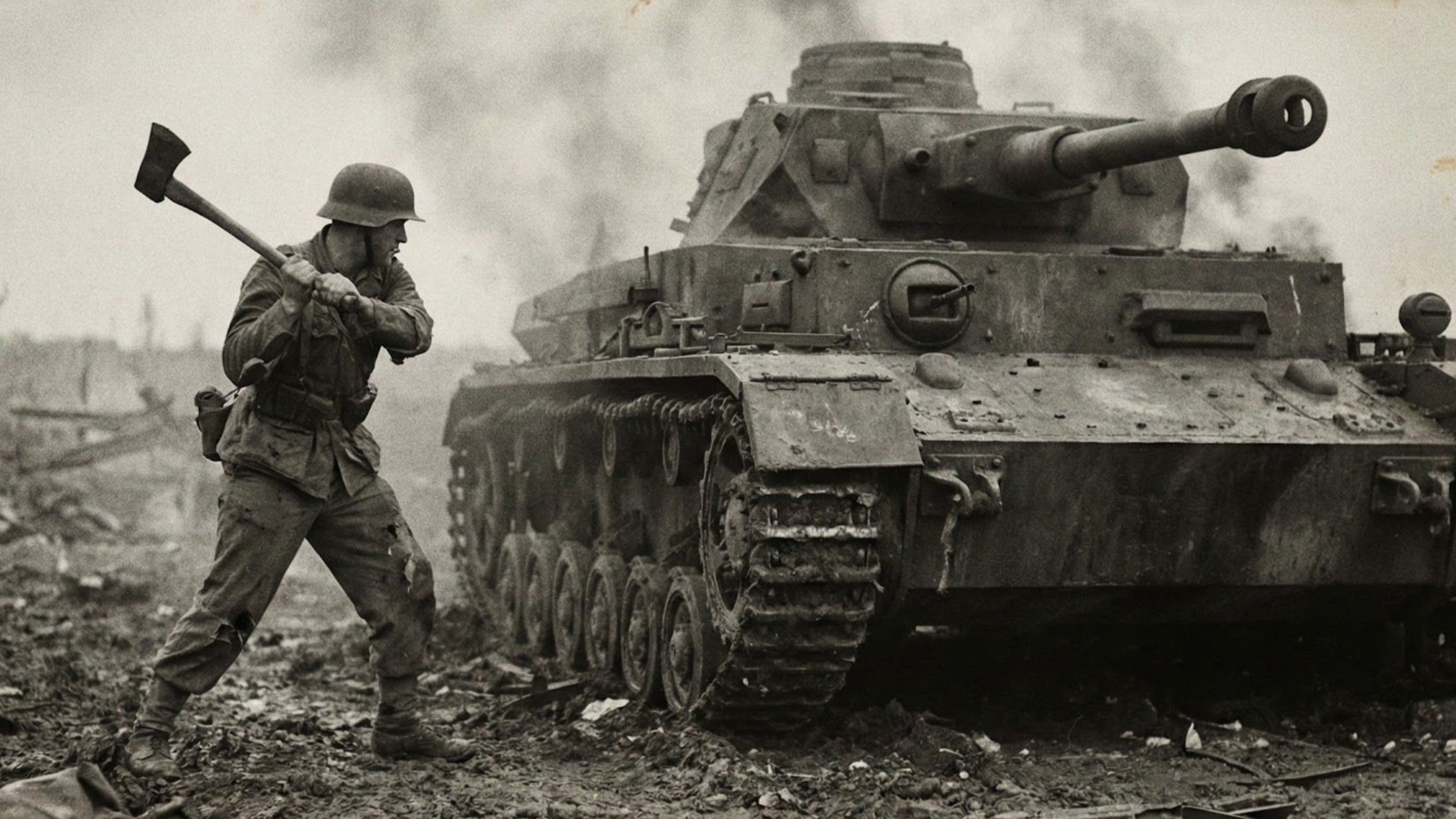 Nazi tank rolled up to an Allied camp - he grabbed an axe