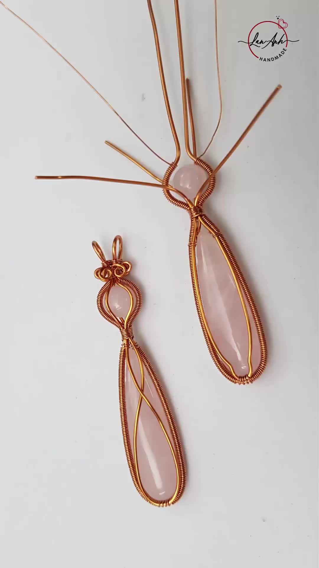 #shortsvideo | Copper wire pendant with stone long drop and half round ...