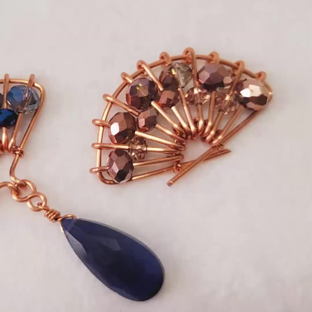 China paper fan | folding hand fan | pendant | crystal beads | stone ...