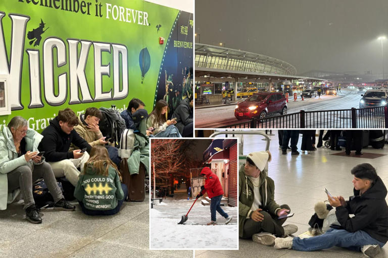 Holiday travelers stranded at JFK Airport as winter storm triggers ...