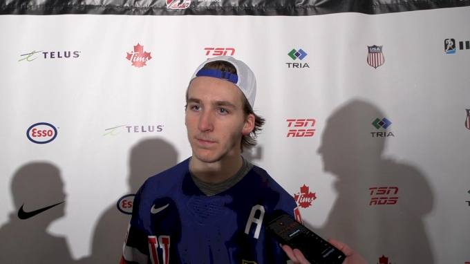 Cole Hutson reacts to Team USA's win in 2026 World Juniors home opener