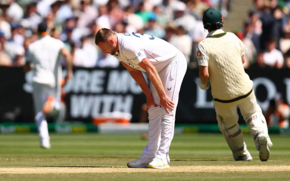 Ashes 2025-26: Gus Atkinson leaves field clutching hamstring as England ...