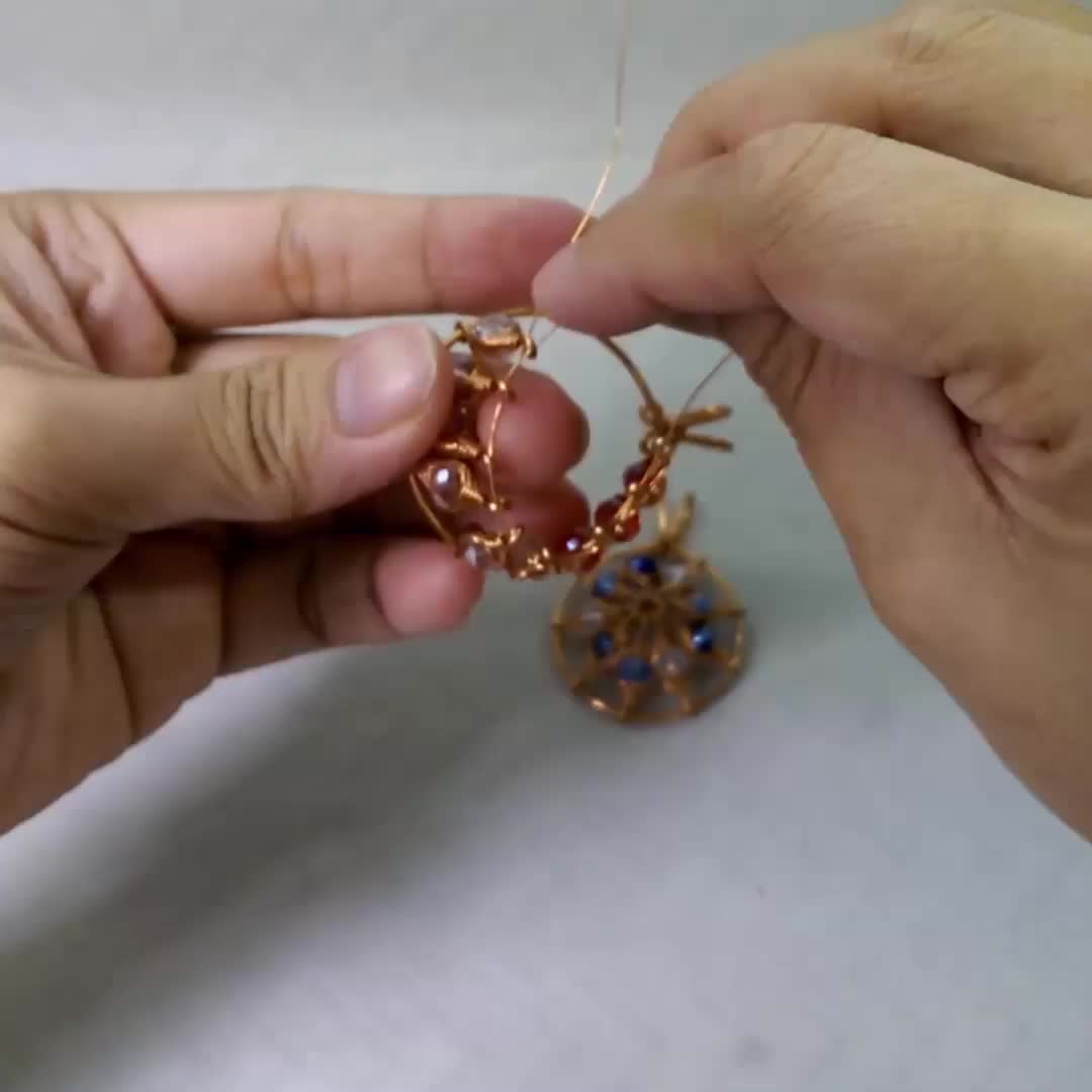 Flower | Lantern | Pendant | Crystal | Herringbone wire wrap bead ...