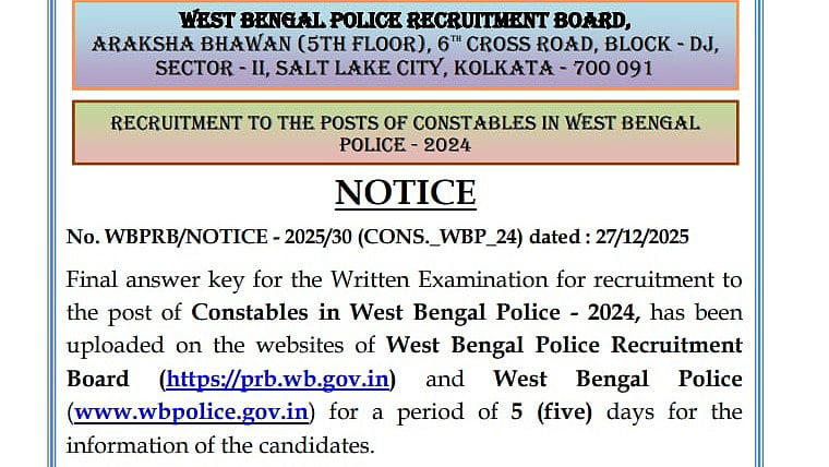 WB Police constable final answer key 2025 released at prb.wb.gov.in ...