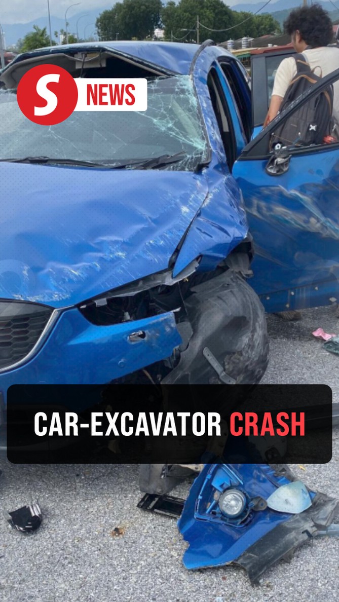 Six injured in car and excavator crash in Ipoh