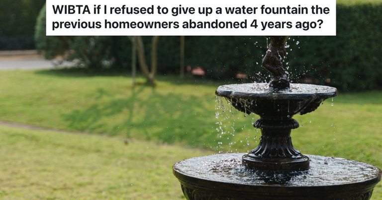 Homeowner includes an abandoned water fountain in her garden ...