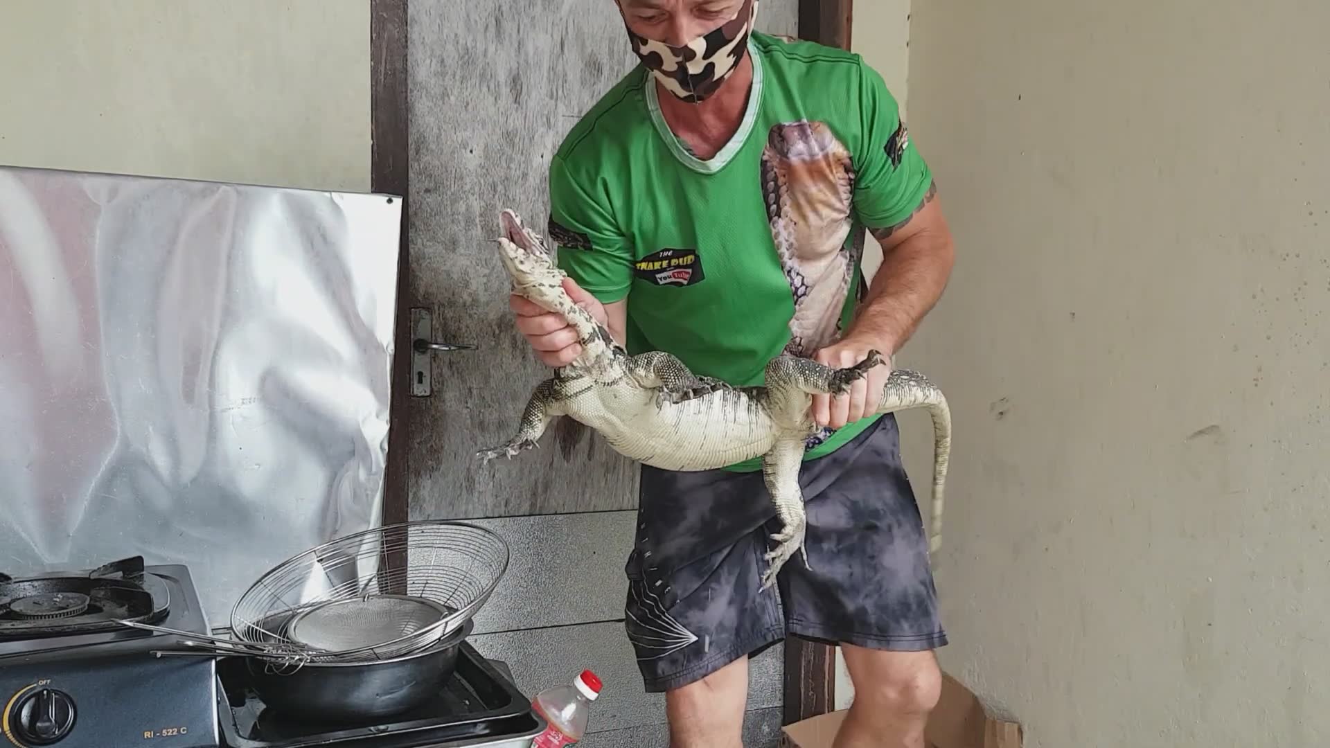Big monitor lizard taking over residential swimming pool