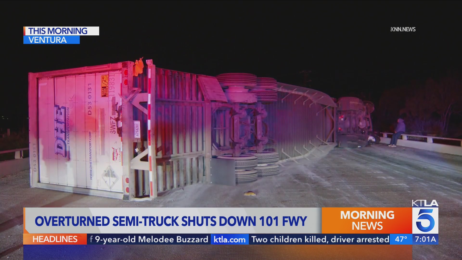 Overturned semi shuts down 101 Freeway in Ventura County