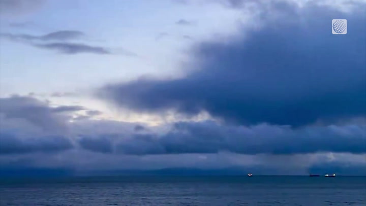 Powerful winds and rolling clouds over the Strait of Juan de Fuca
