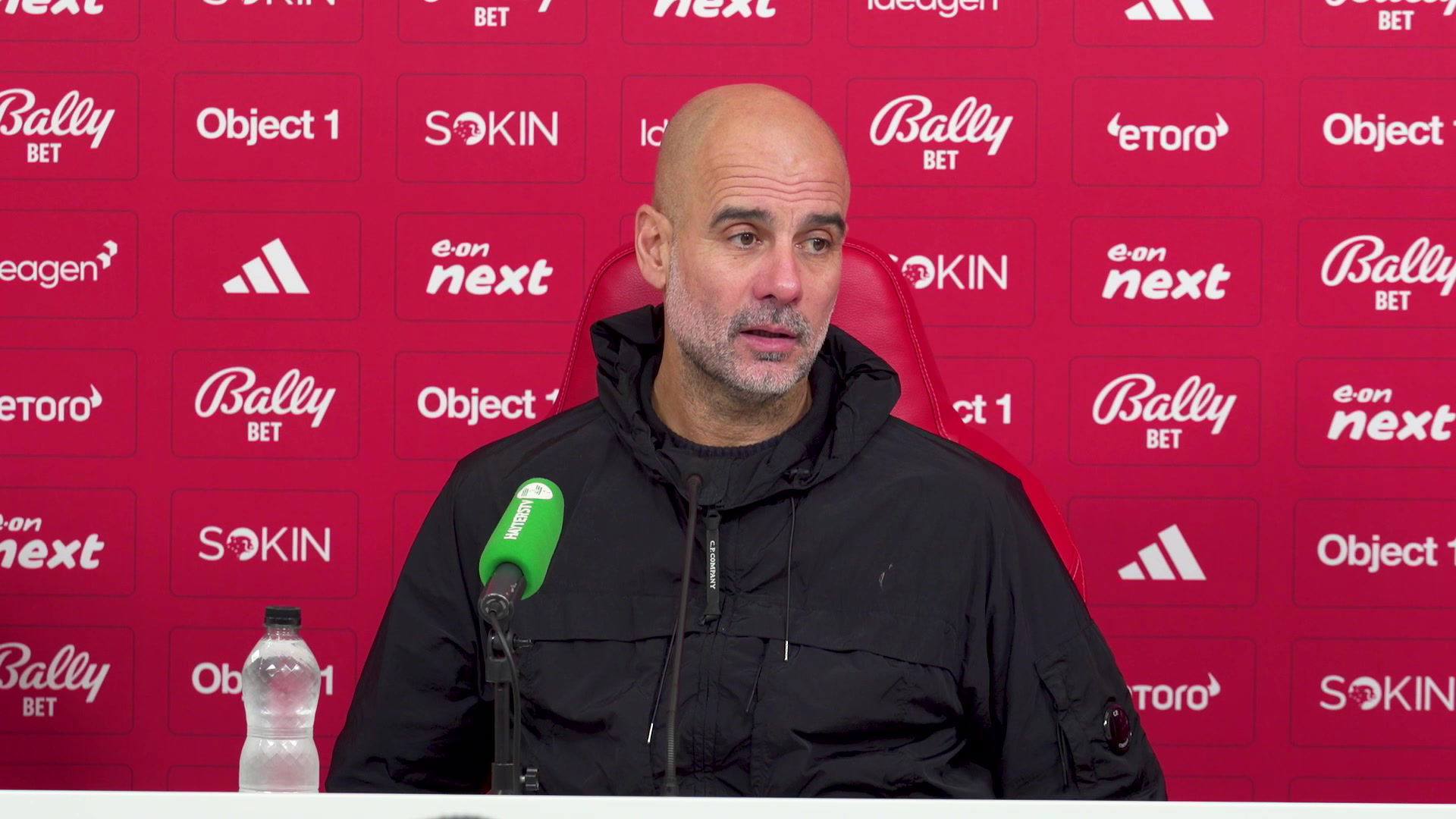 Pep Guardiola reacts to Manchester City's 2-1 Nottingham Forest win