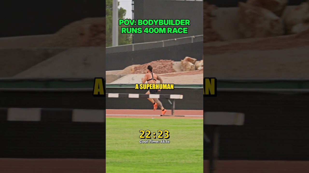 POV bodybuilder runs 400m race against competition