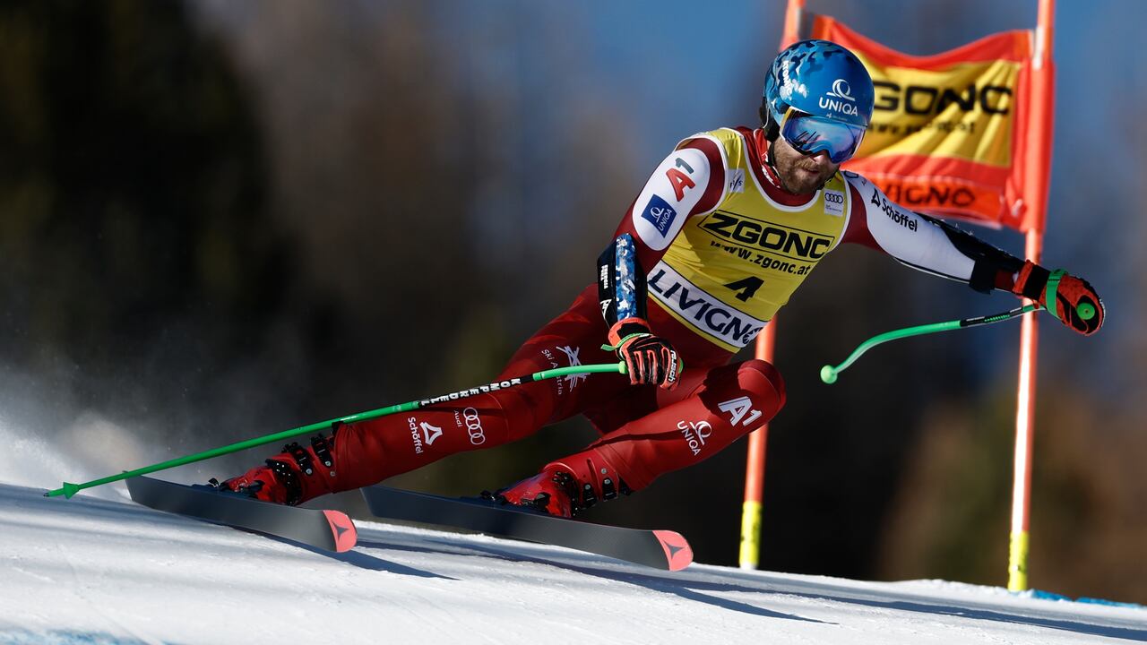 Marco Schwarz of Austria tops the World Cup super-G field in Italy