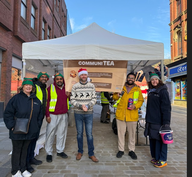 We're showcasing the global power of a cuppa here in Oldham