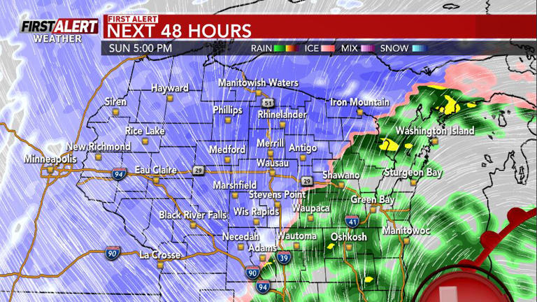 First Alert Weather Day for Sunday afternoon into Monday