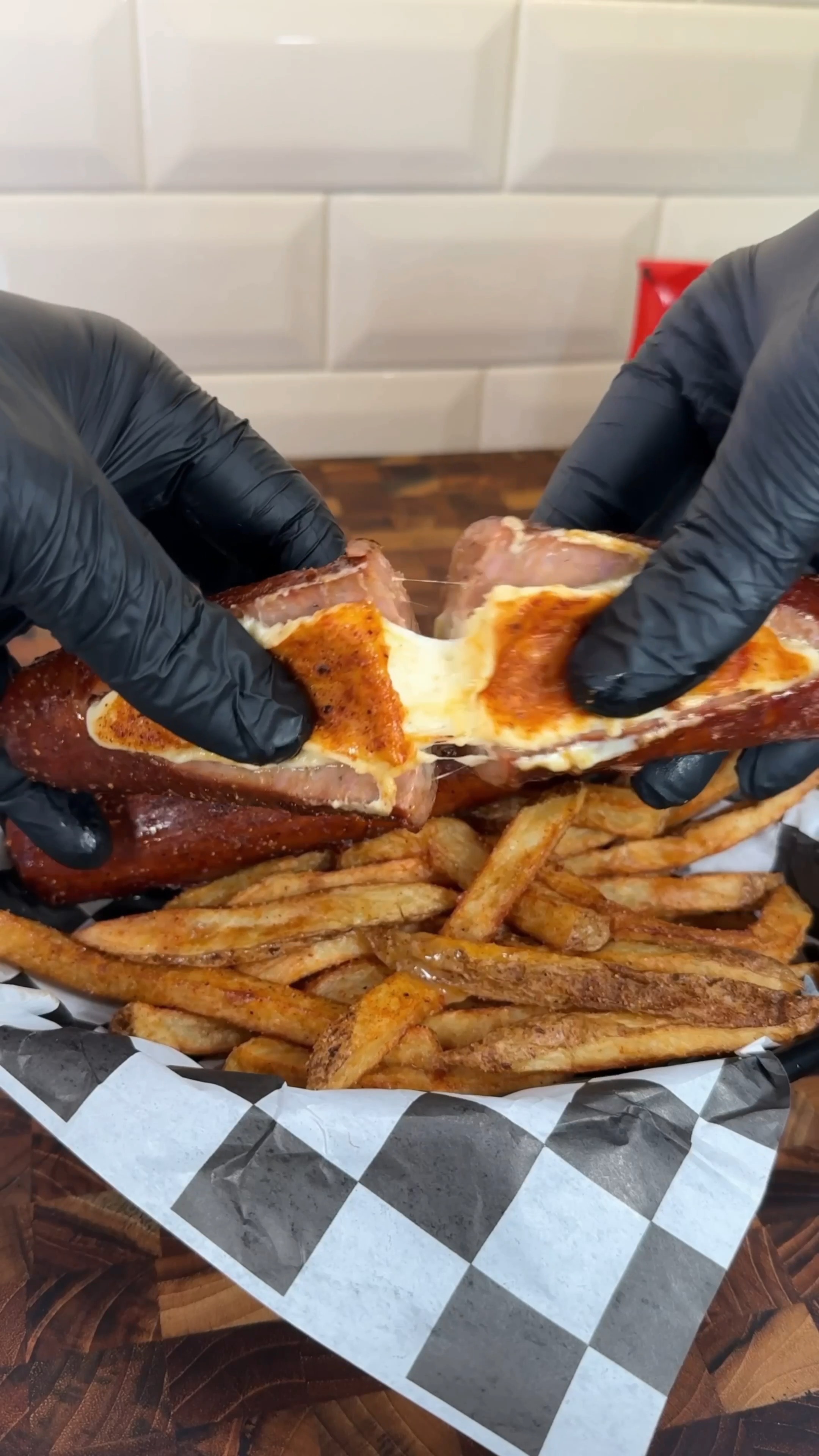 Cheese-stuffed smoked sausages