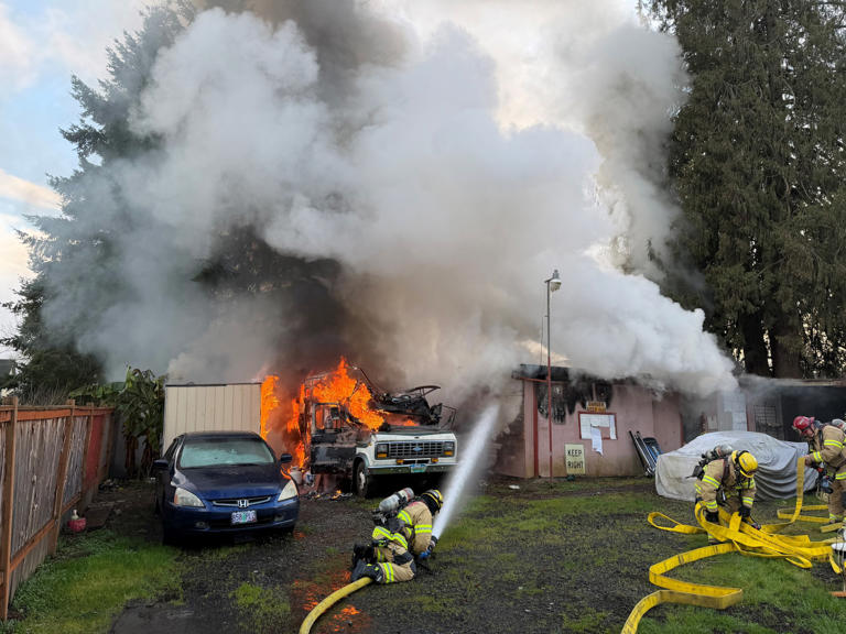 Person hospitalized with burns, dog dies in RV fire near Forest Grove