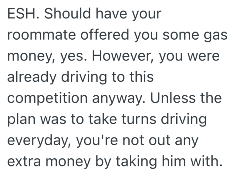 Roommate drove his fellow competitor over an hour each day for a two ...