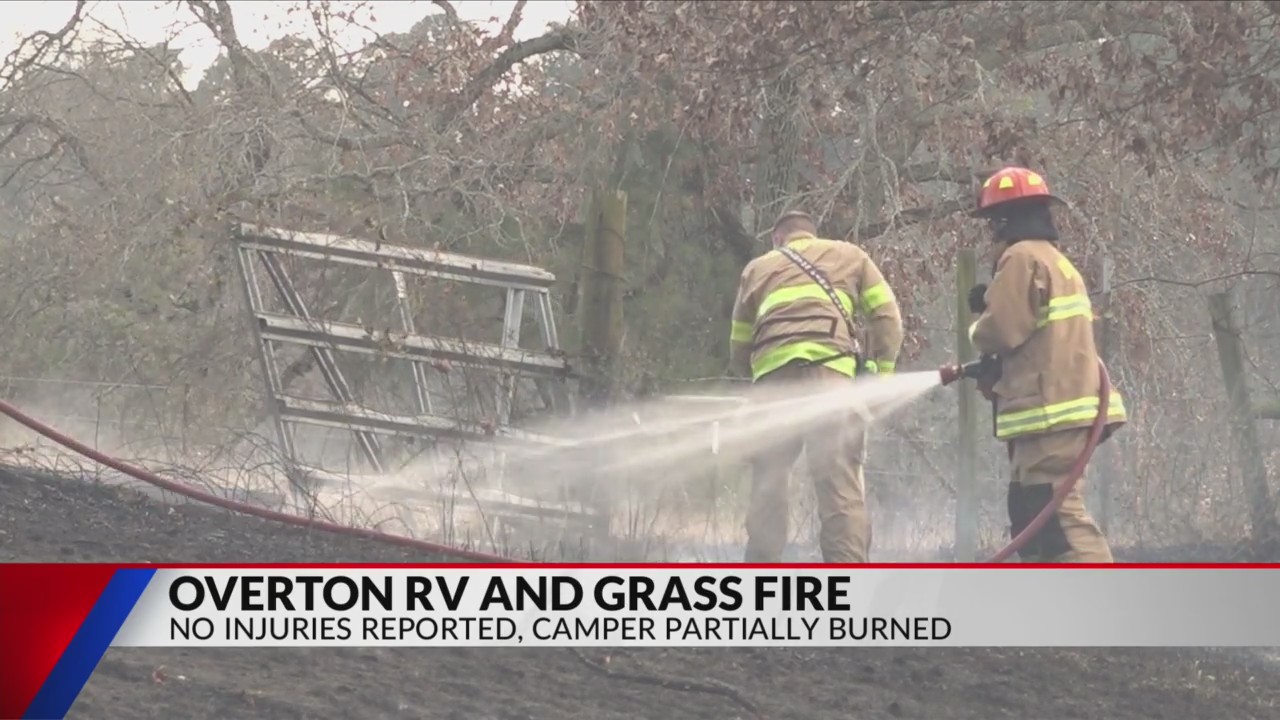 Crews battle grass fire, RV burns in Smith County