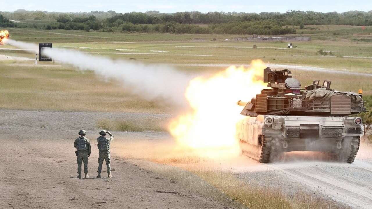 Firing the monstrous cannon of US M1 Abrams tank